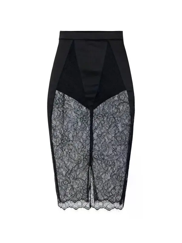Elisabetta Franchi Lace-panelled Satin Midi Pencil Skirt - Black