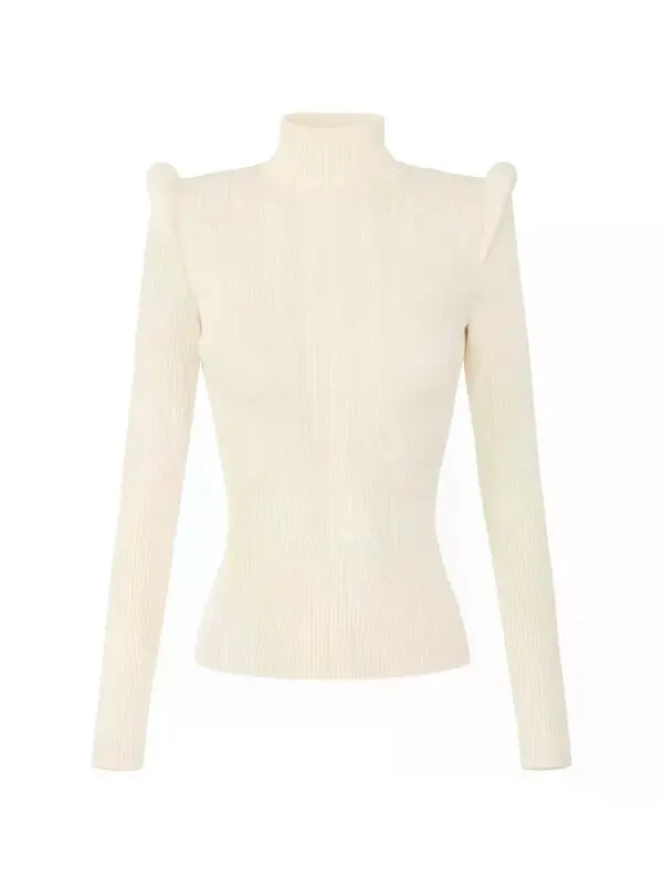 Elisabetta Franchi Knit Turtleneck Top With 3d Details - Neutrals