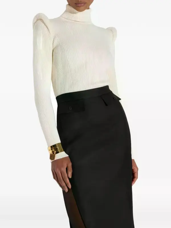 Elisabetta Franchi Knit Turtleneck Top With Padded Shoulders - Neutrals