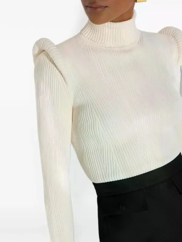 Elisabetta Franchi Knit Turtleneck Top With Padded Shoulders - Neutrals