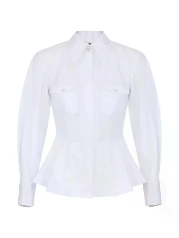 Elisabetta Franchi Cotton Poplin Shirt With Voluminous Sleeves And Flounce - White