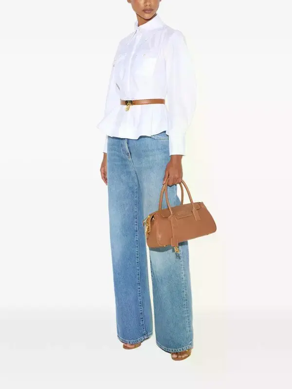 Elisabetta Franchi Cotton Poplin Shirt With Voluminous Sleeves And Flounce - White