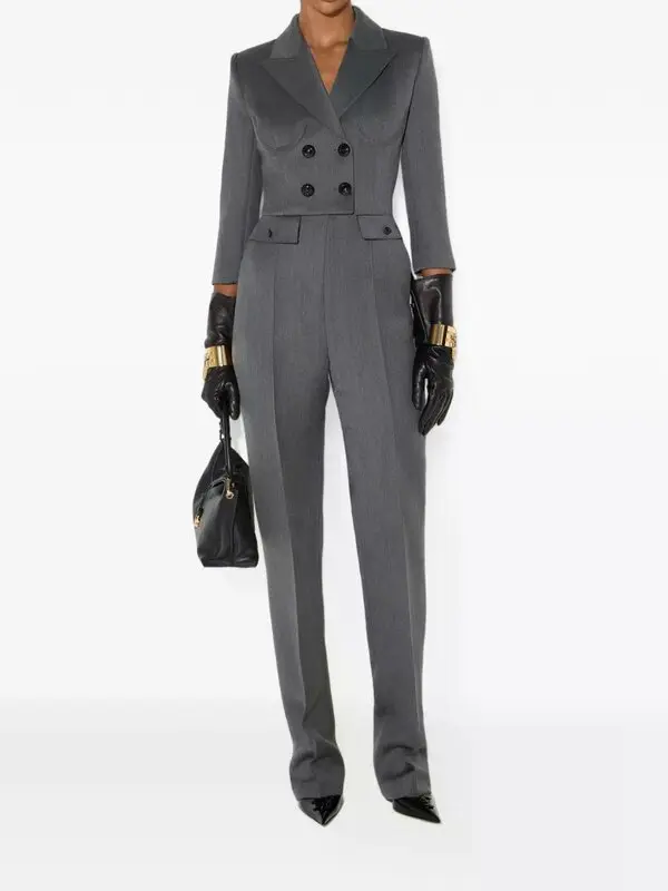 Elisabetta Franchi Cool Wool Jumpsuit With Structured Shoulders And Tailed Back