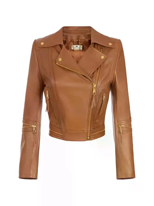 Elisabetta Franchi Leather Biker Jacket - Brown
