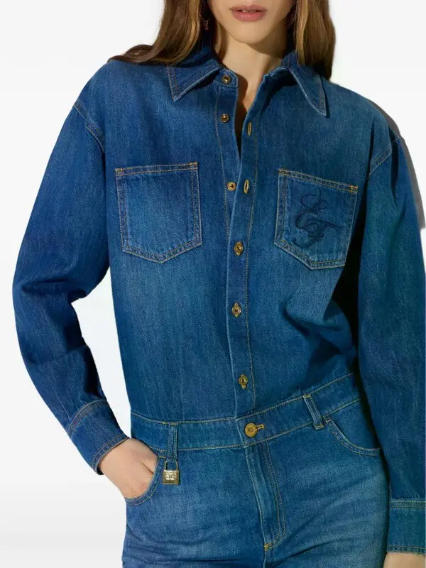 Elisabetta Franchi Denim Jumpsuit With Jewel Padlock Detail
