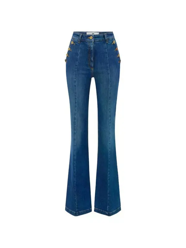 Elisabetta Franchi Palazzo Jeans With Row Of Buttons - Blue