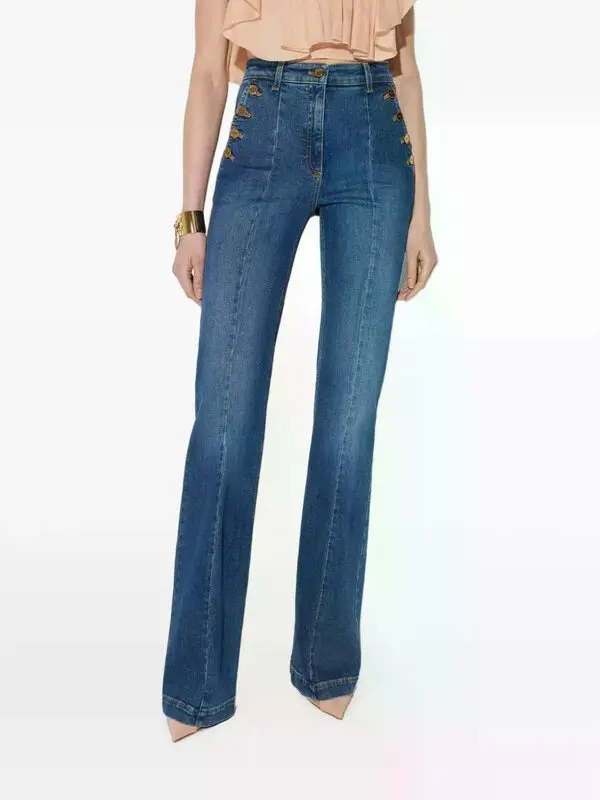 Elisabetta Franchi Palazzo Jeans With Button Detail