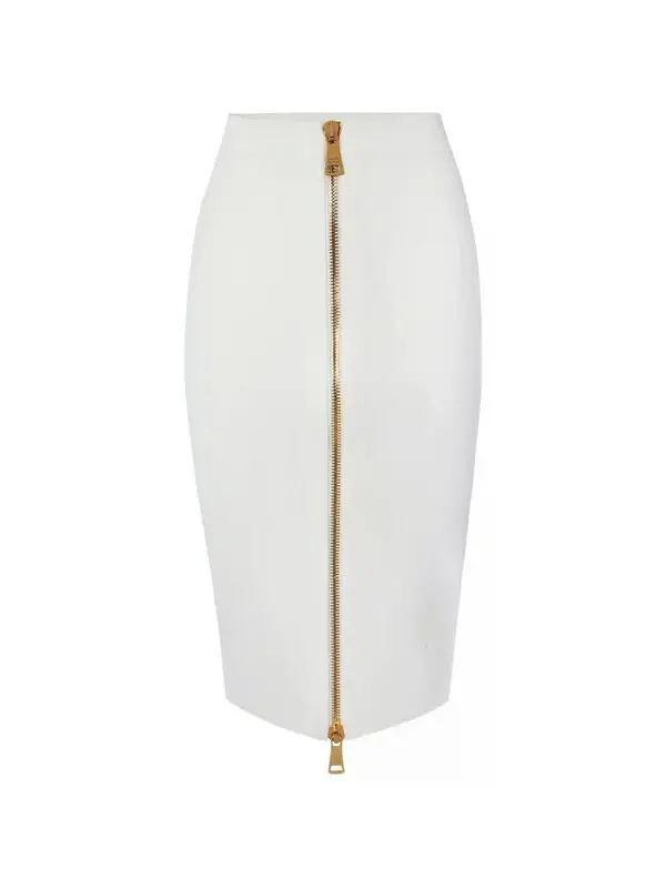 Elisabetta Franchi Knit Midi Skirt With Front Zip - Neutrals