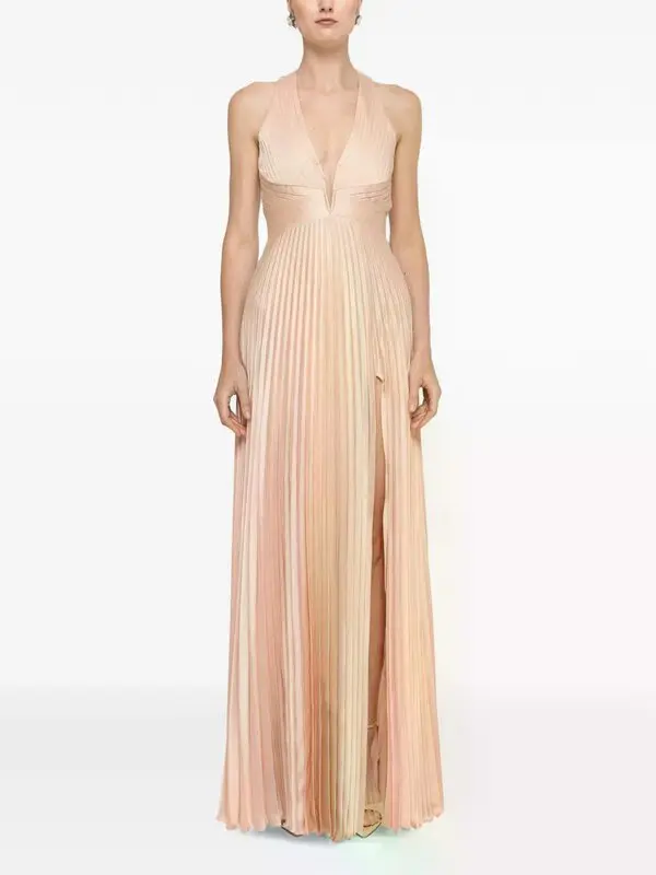 NISSA Pleated Satin Maxi Dress
