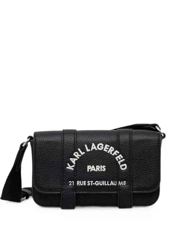 Karl Lagerfeld Logo-embroidered Pebbled Crossbody Bag - Black