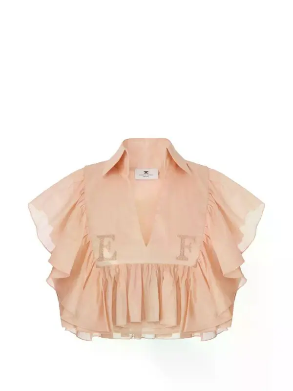 Elisabetta Franchi Cotton Voile Shirt With Flounce - Pink