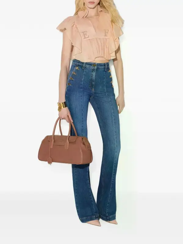 Elisabetta Franchi Cotton Voile Shirt With Flounce And Logo Embroidery
