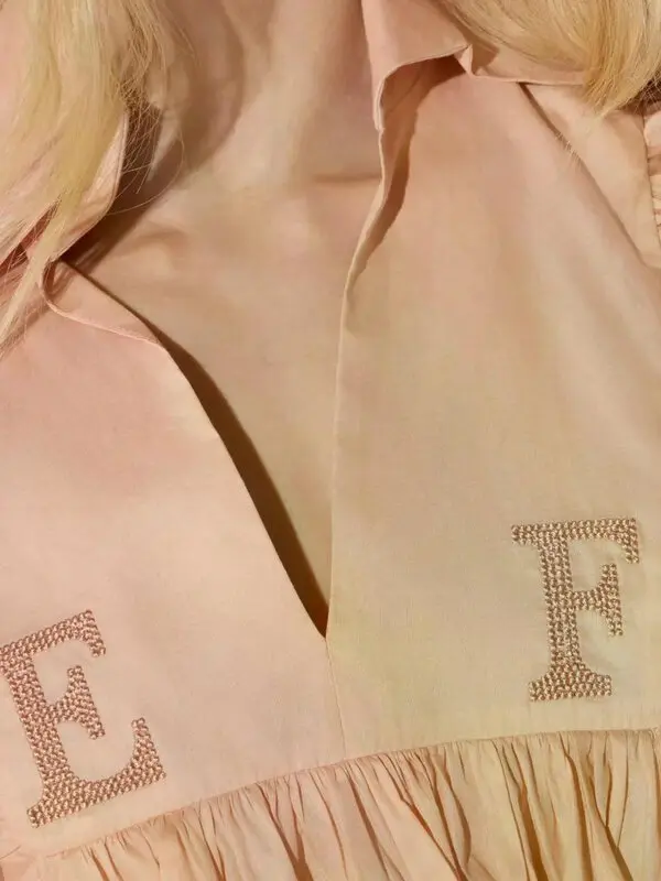 Elisabetta Franchi Cotton Voile Shirt With Flounce And Logo Embroidery