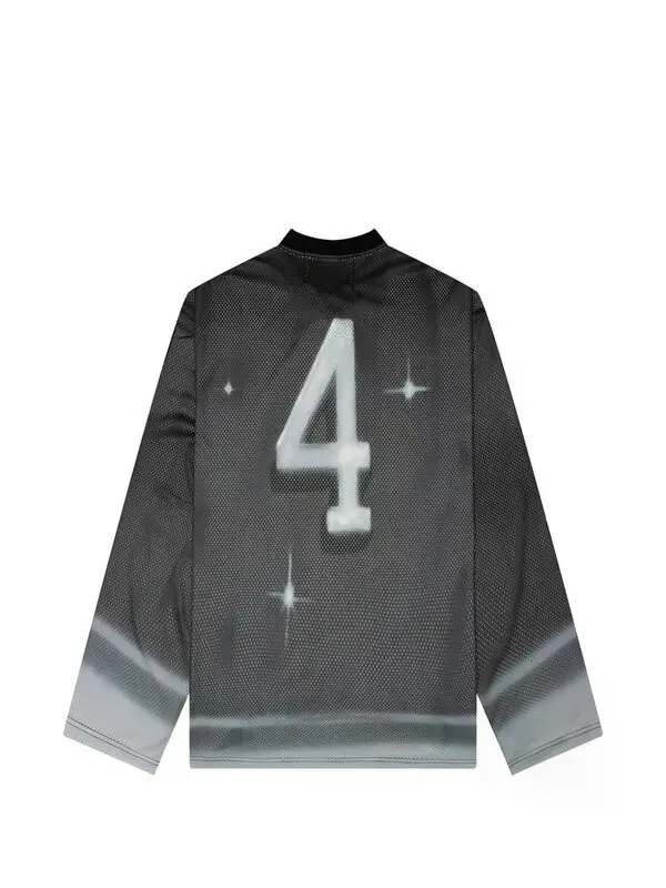 JUNGLES JUNGLES Graphic Print Mesh V-neck Long Sleeve T-shirt