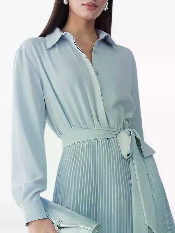 WILLA Pleated Belted Shirt Midi Dress