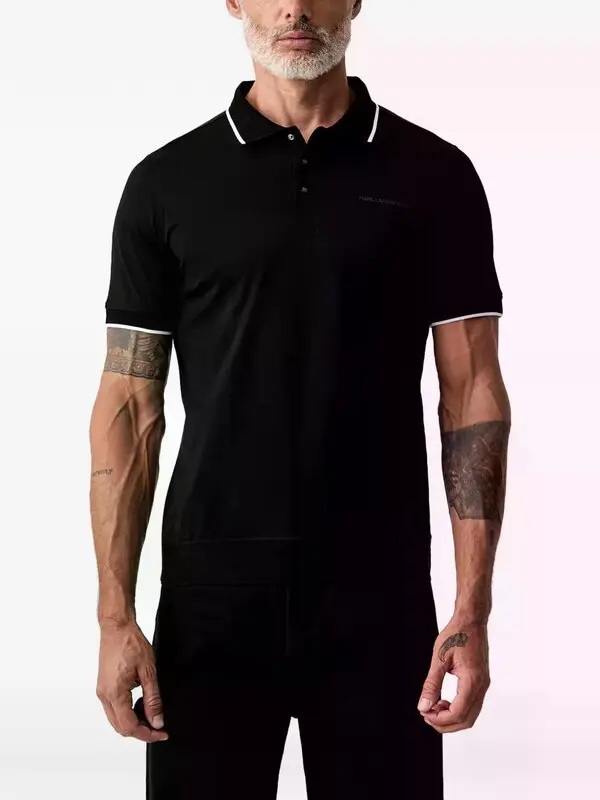 Karl Lagerfeld Logo-print Tipped Polo Shirt - Black