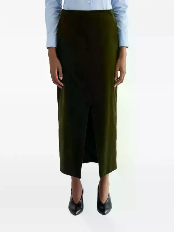 JIL SANDER Velvet Midi Skirt With Front Slit - Green