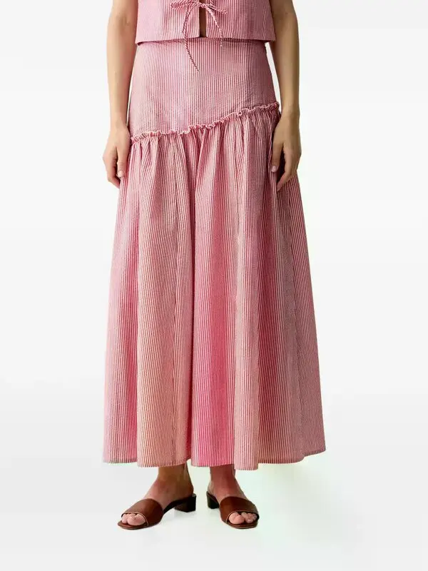BENETTON Striped Asymmetrical-waist Ruffled Maxi Skirt - Pink