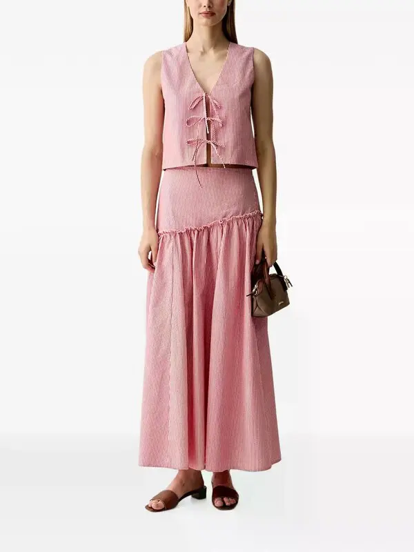 BENETTON Striped Ruffled Maxi Skirt - Pink