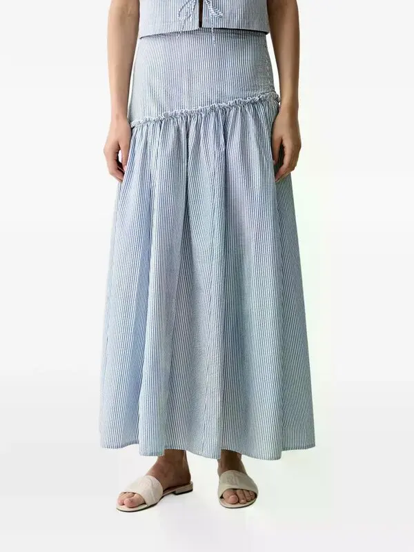 BENETTON Striped Asymmetrical-waist Ruffled Maxi Skirt - Blue