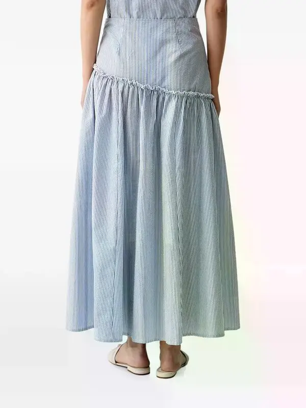 BENETTON Striped Asymmetrical Waist Ruffled Maxi Skirt - Blue