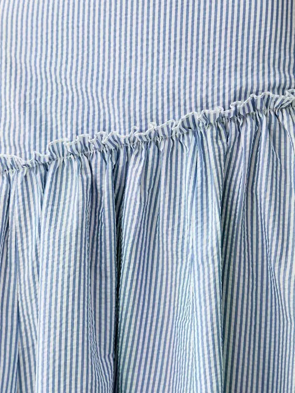 BENETTON Striped Asymmetrical Waist Ruffled Maxi Skirt - Blue