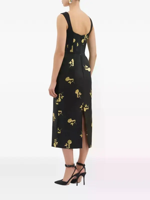Rebecca Vallance Mariya Midi Dress In Metallic Gold Rose Jacquard
