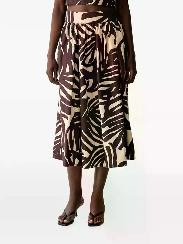 BENETTON Leaf-print Pleated A-line Midi Skirt