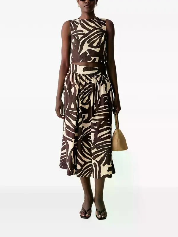 BENETTON Leaf-print Pleated A-line Midi Skirt