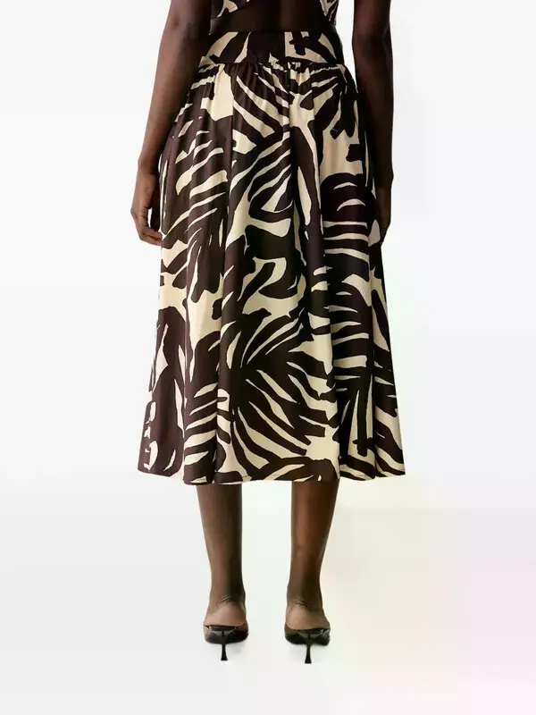 BENETTON Leaf-print Pleated A-line Midi Skirt