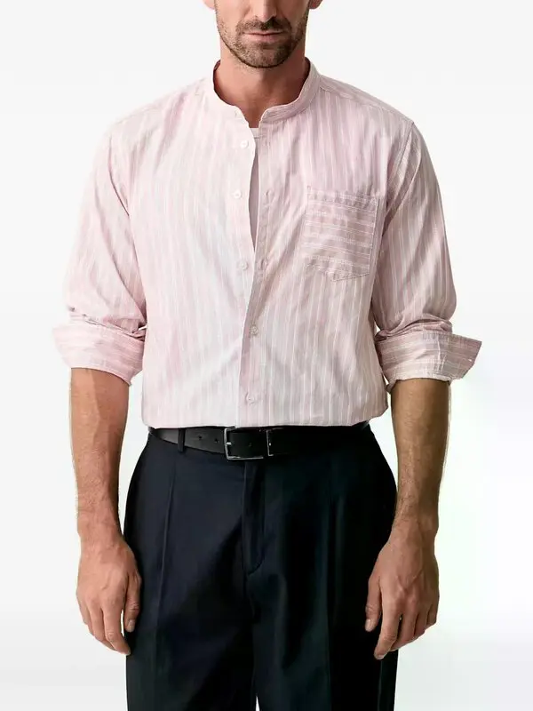 BENETTON Striped Band-collar Shirt - Pink