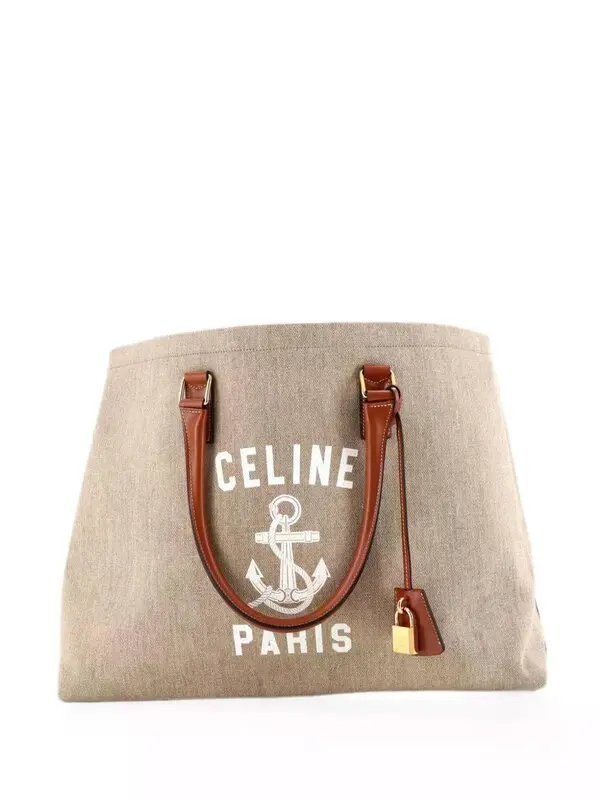 Celine St. Tropez Horizontal Cabas Canvas With Leather Tote Bag - Neutrals