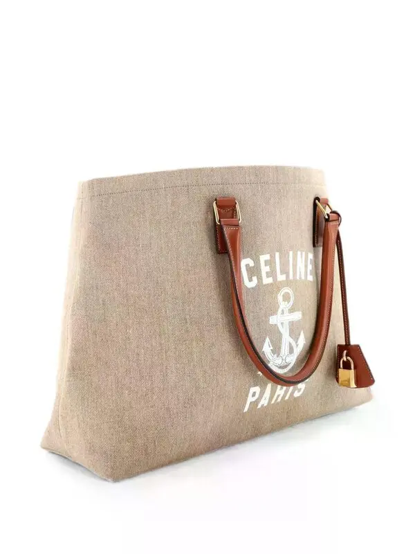 Celine St. Tropez Horizontal Cabas Canvas With Leather Tote Bag