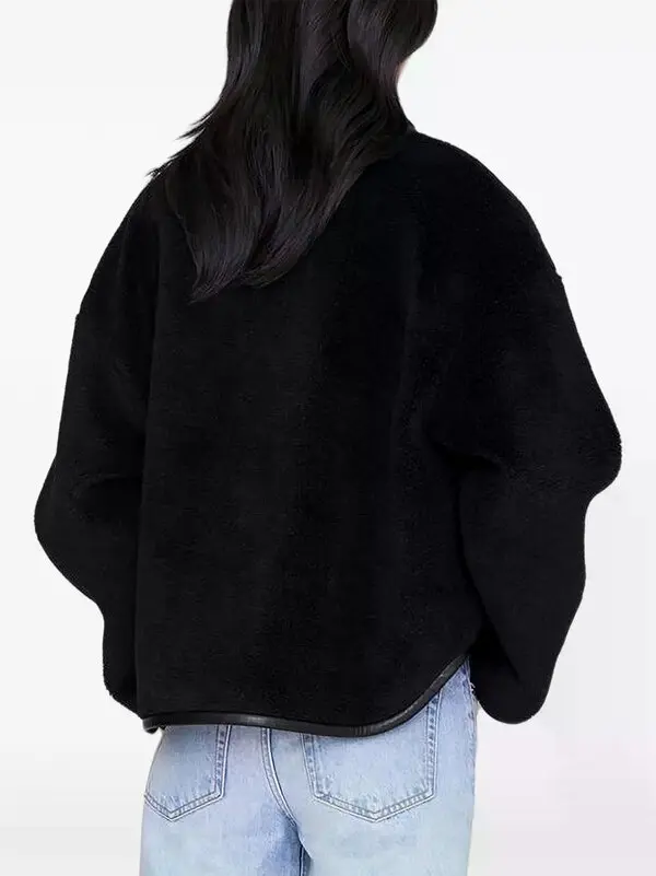 ANINE BING Camden Textured Wool-blend Jacket With Leather Trim - Black