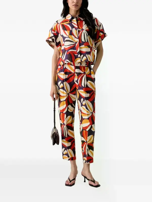 BENETTON Floral-print Tapered Trousers - Purple