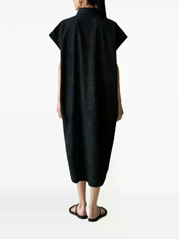 BENETTON Button-up Short-sleeved Denim Midi Dress