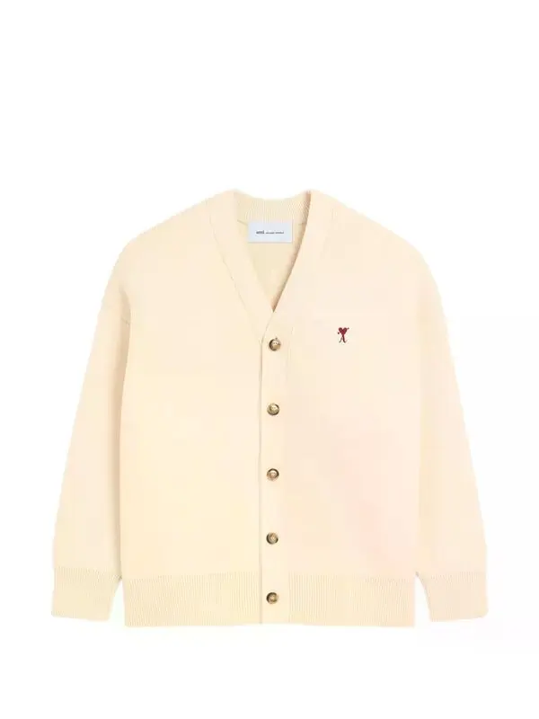 AMI Paris Cotton And Wool Arrow Cardigan - Neutrals