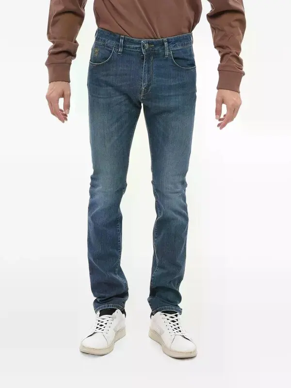 Corneliani Logo-patch Contrast-stitch Straight-leg Jeans