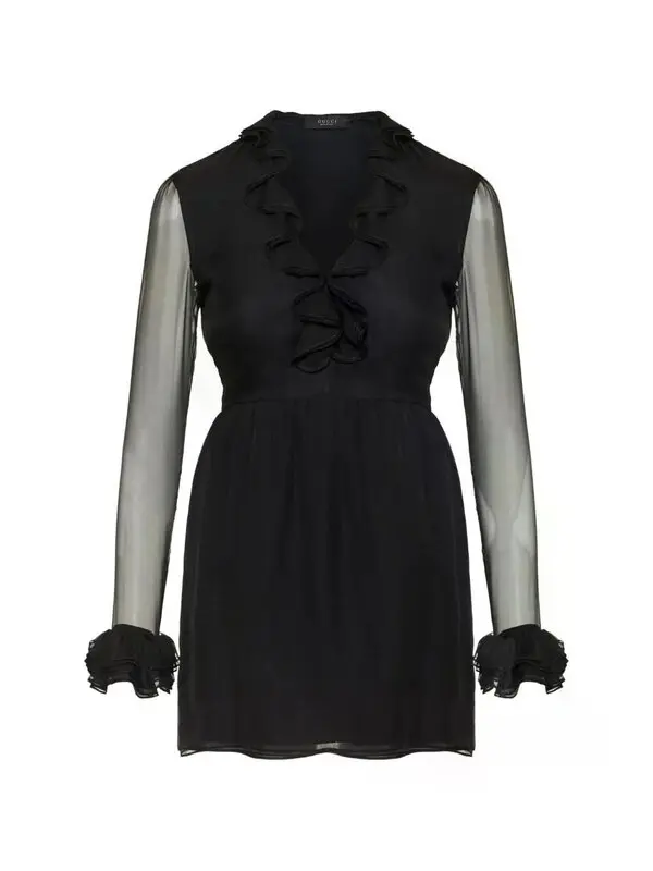 Gucci Ruffled Silk-chiffon A-line Mini Dress - Black