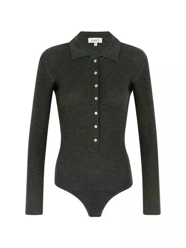 CAYET Jill Ribbed-knit Bodysuit - Grey