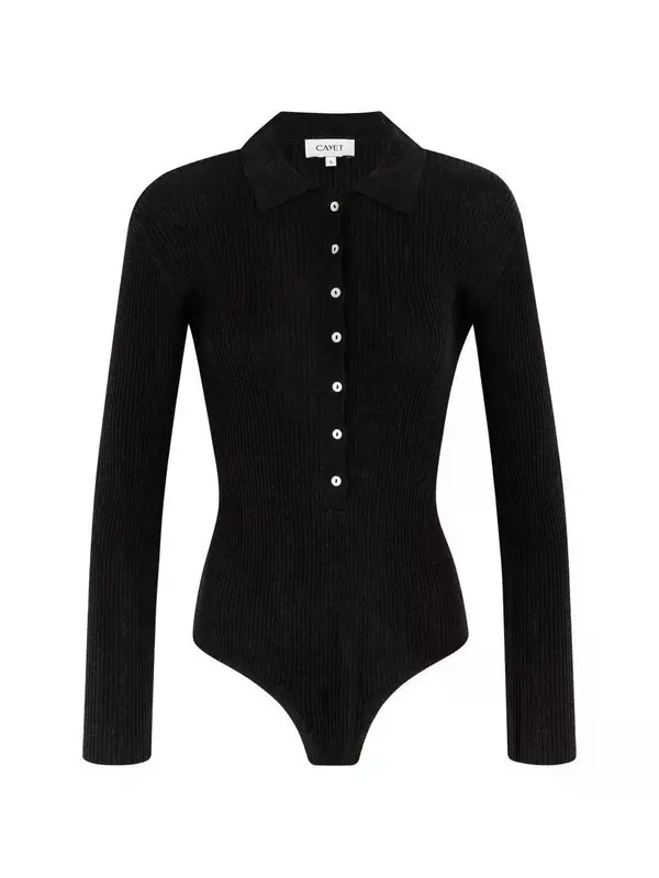 CAYET Jill Ribbed-knit Bodysuit - Black