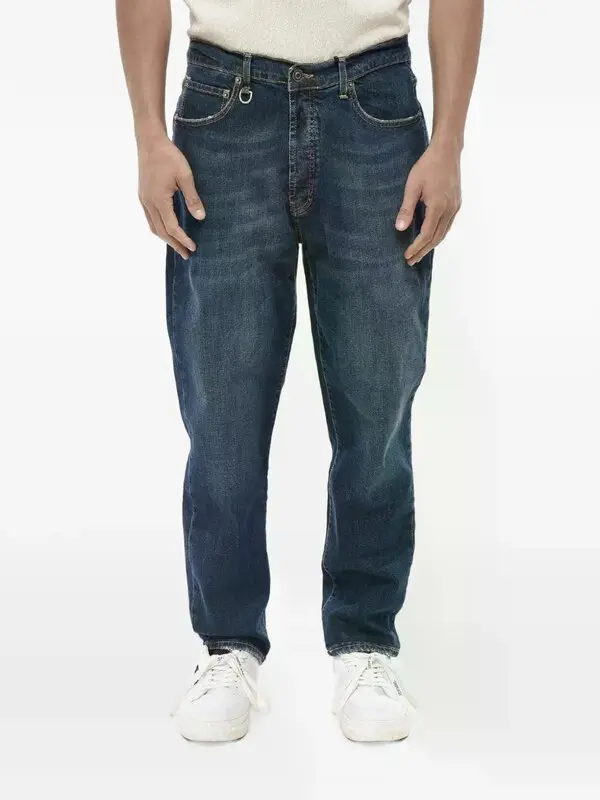 PAOLO PECORA Leather-patch Whiskered Jeans - Blue