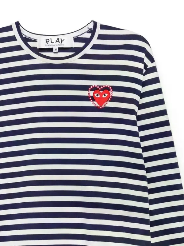 Comme Des Garçons Striped Heart-patch Long-sleeve T-shirt - Blue