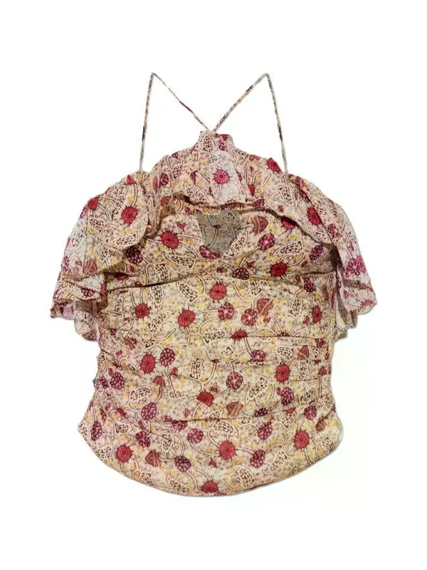 MARANT ETOILE Djimia Floral Print Ruffled Halterneck Top
