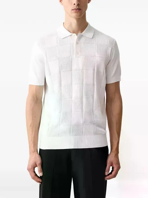 Karl Lagerfeld Check-patterned Pointelle-knit Polo Shirt