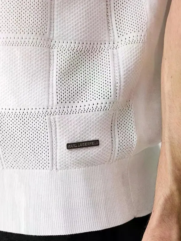 Karl Lagerfeld Check-patterned Pointelle-knit Polo Shirt