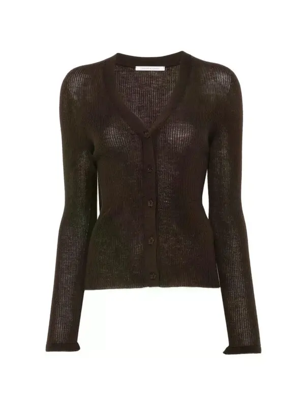 Cecilie Bahnsen Ribbed V-neck Cardigan - Brown