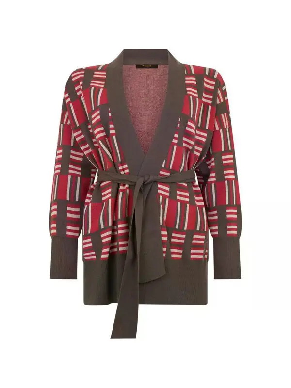 MOORER Geometric-pattern Belted Cardigan - Brown