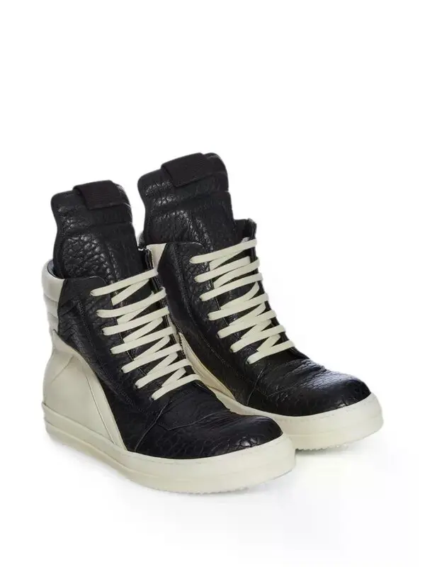 Rick Owens Geobasket Panelled Leather High Top Sneakers - Black