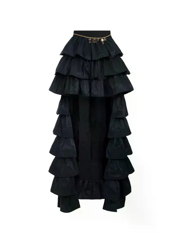 Elisabetta Franchi Ruffled Asymmetrical Taffeta Skirt - Black
